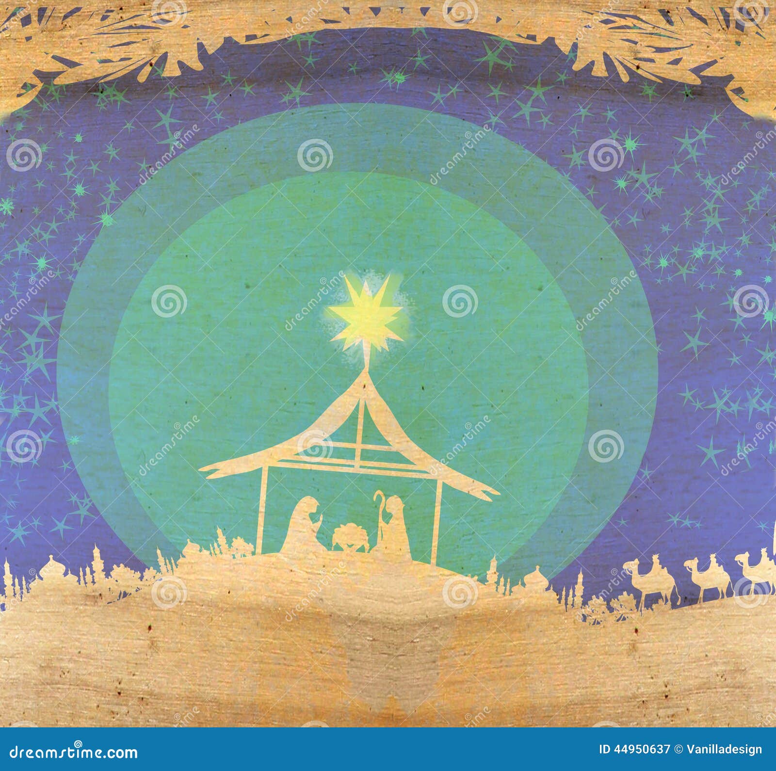 Biblical Scene - Birth Of Jesus In Bethlehem. Stock Illustration ...