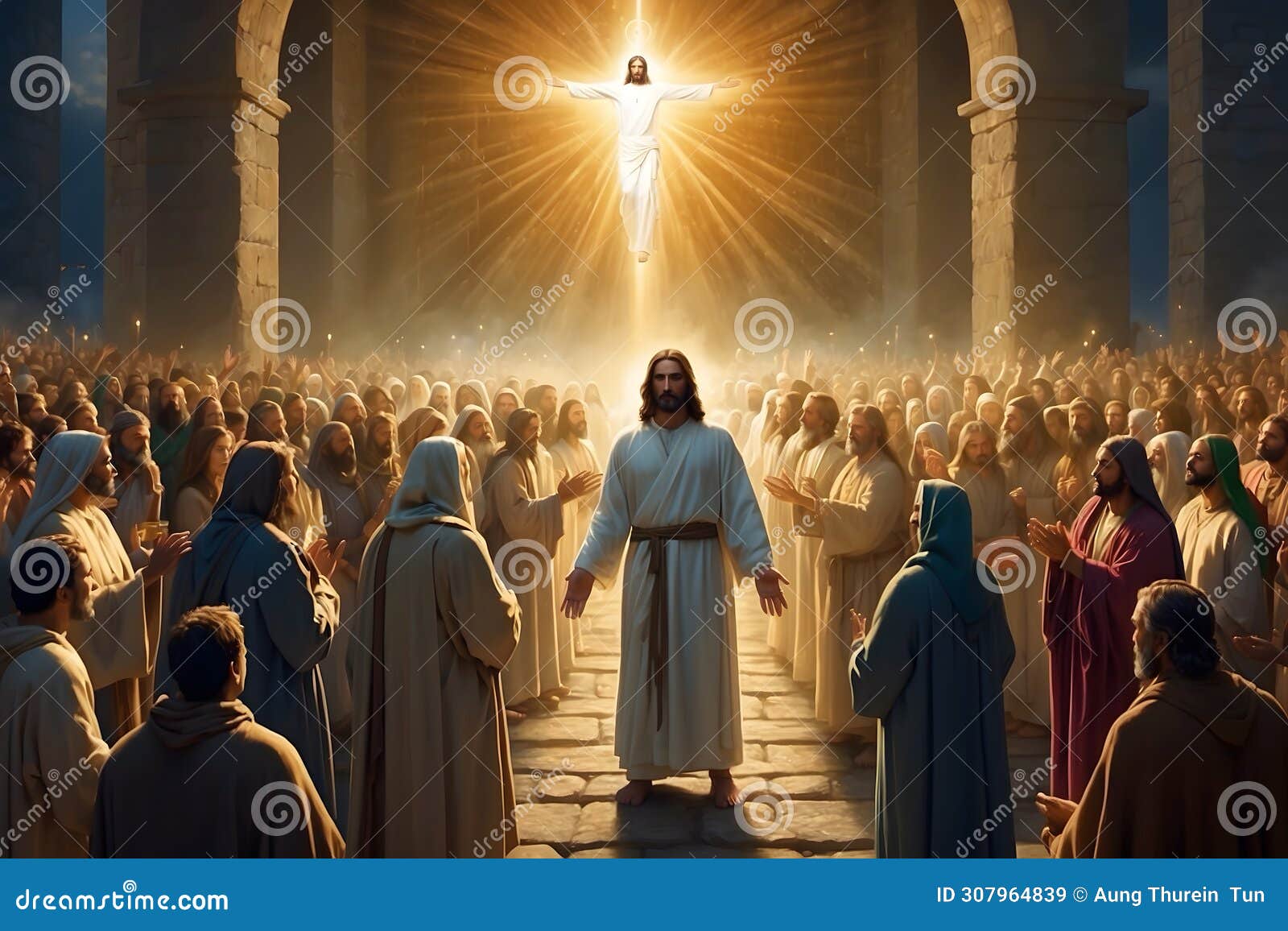 A Biblical Scene of Jesus Feeding the Multitudes Stock Illustration ...