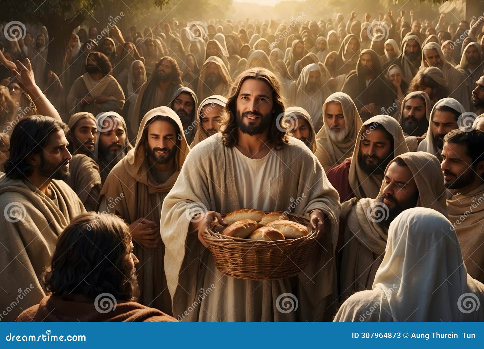 Jesus Feeding the Multitudes As in Bible Stock Illustration ...