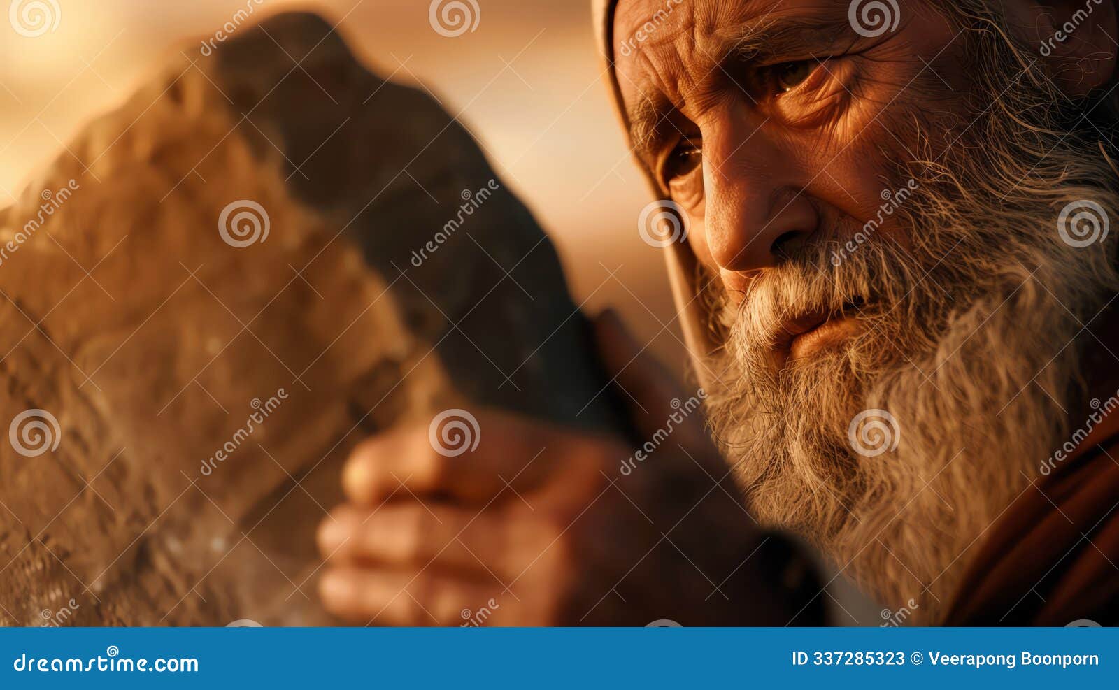 Biblical Scene of Moses Presenting the Ten Commandments, Detailed and ...