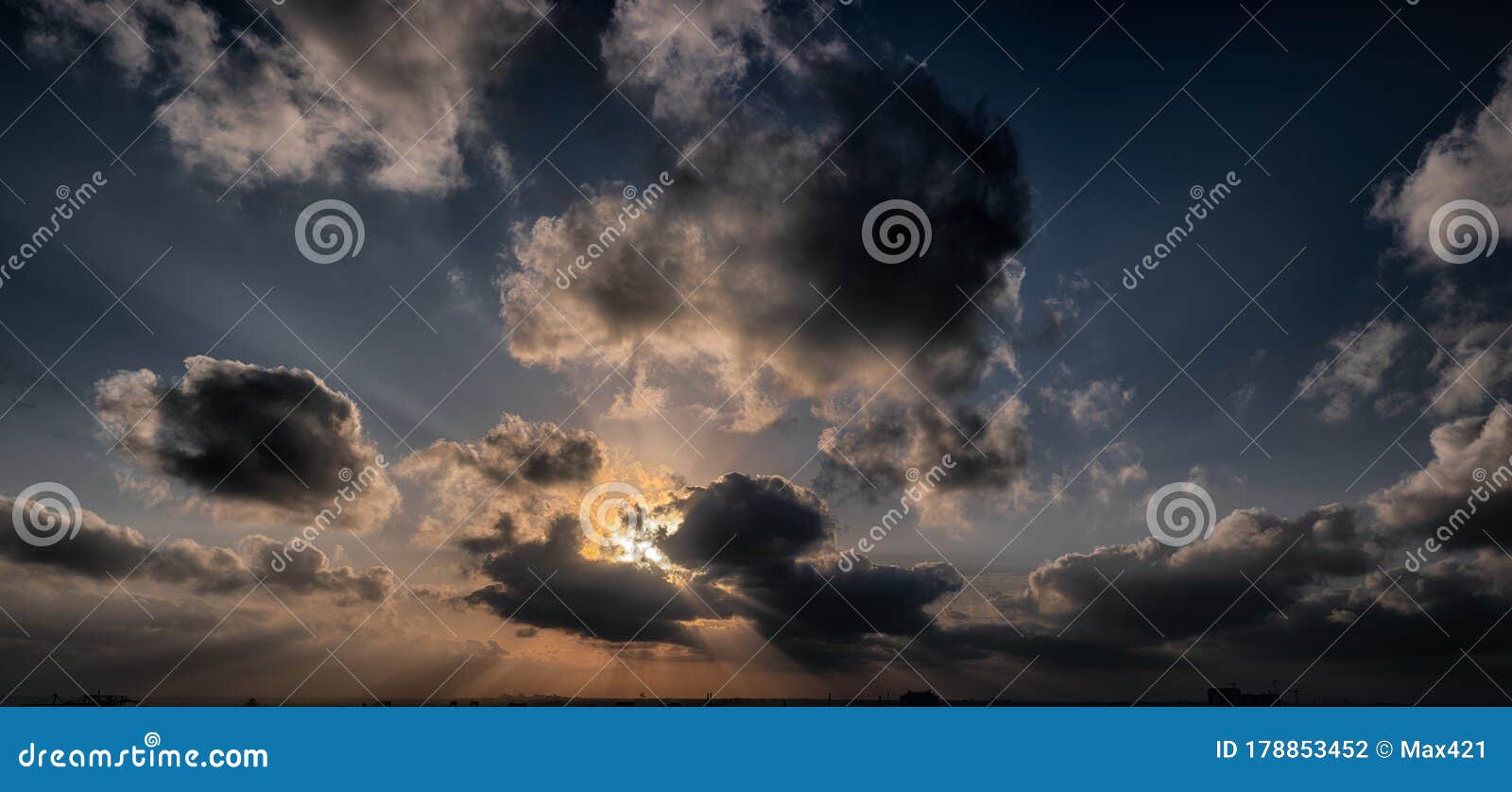 Biblical Sunset with God Rays Beaming Stock Photo - Image of clouds ...
