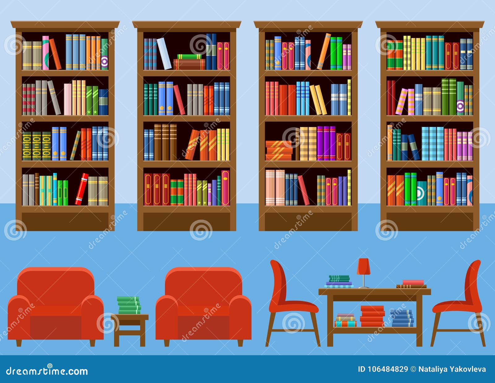 Bibliotheks-Raum Innen Bücher Vektor Abbildung - Illustration von ...