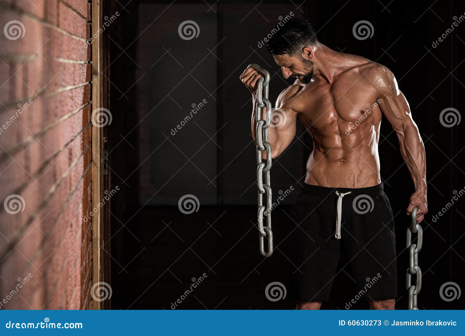 Biceps Exercise with Chains Stock Image - Image of healthy, confident ...