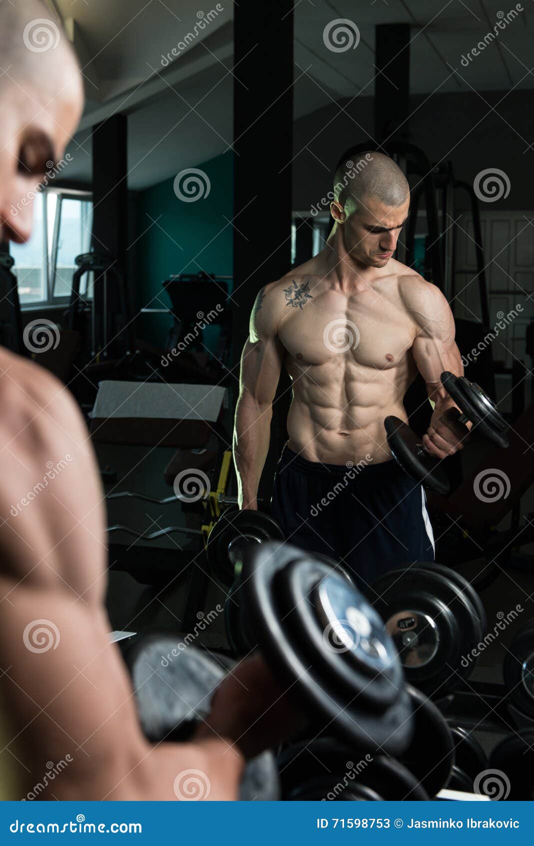 Biceps Exercise in Front of a Mirror Stock Image - Image of athlete ...