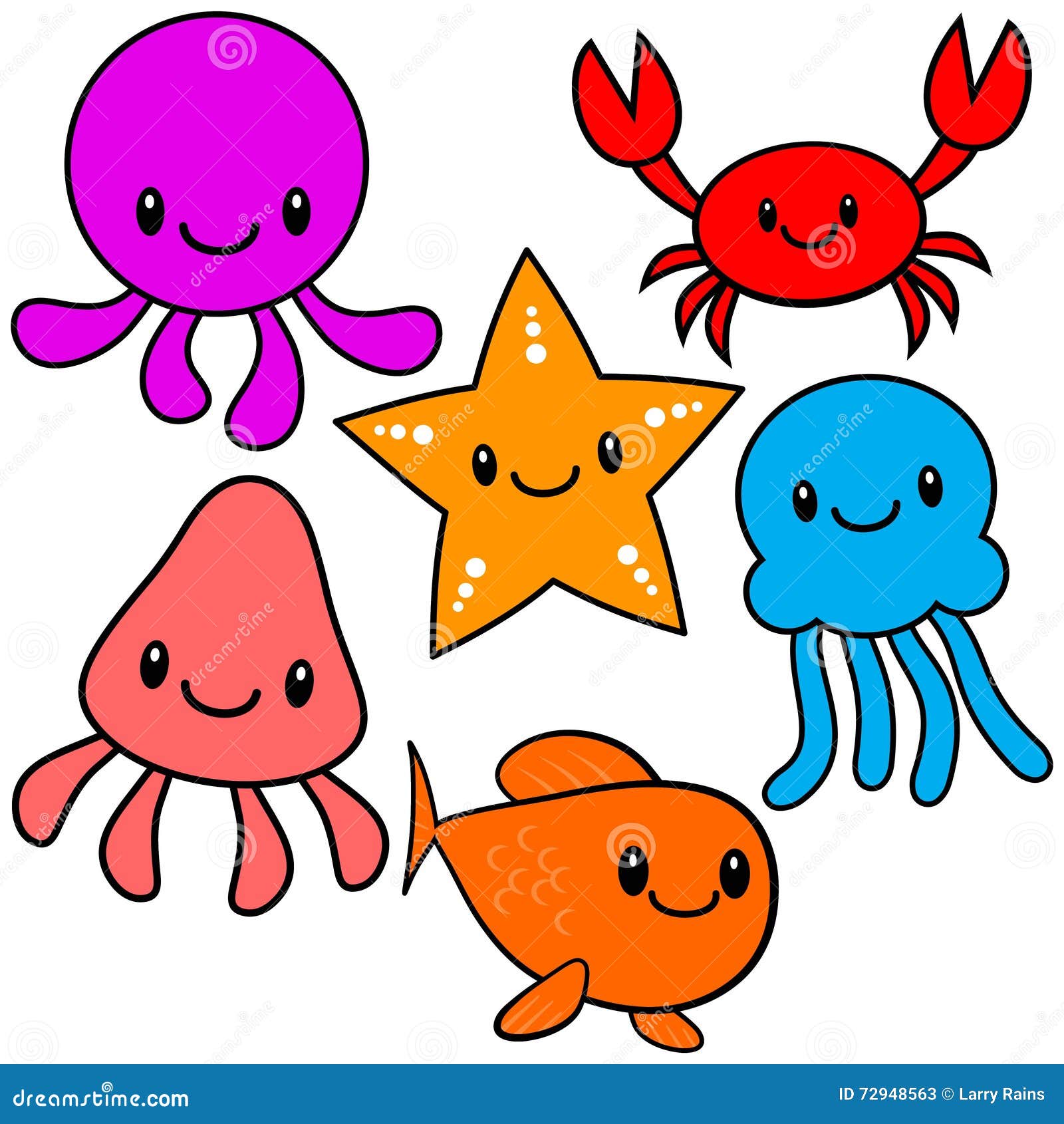 Bichos do mar de Kawaii ilustração do vetor. Ilustração de medusas ...