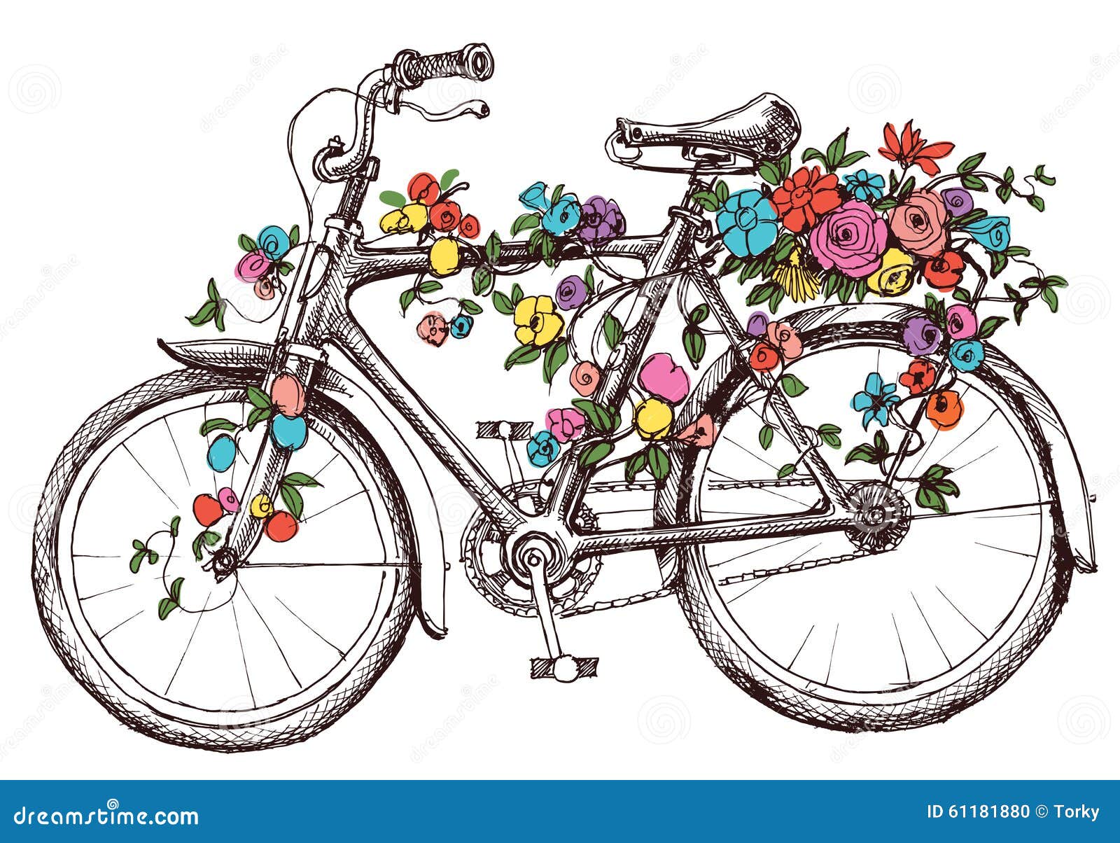 Bici con las flores ilustración del vector. Ilustración de agradable - 61181880