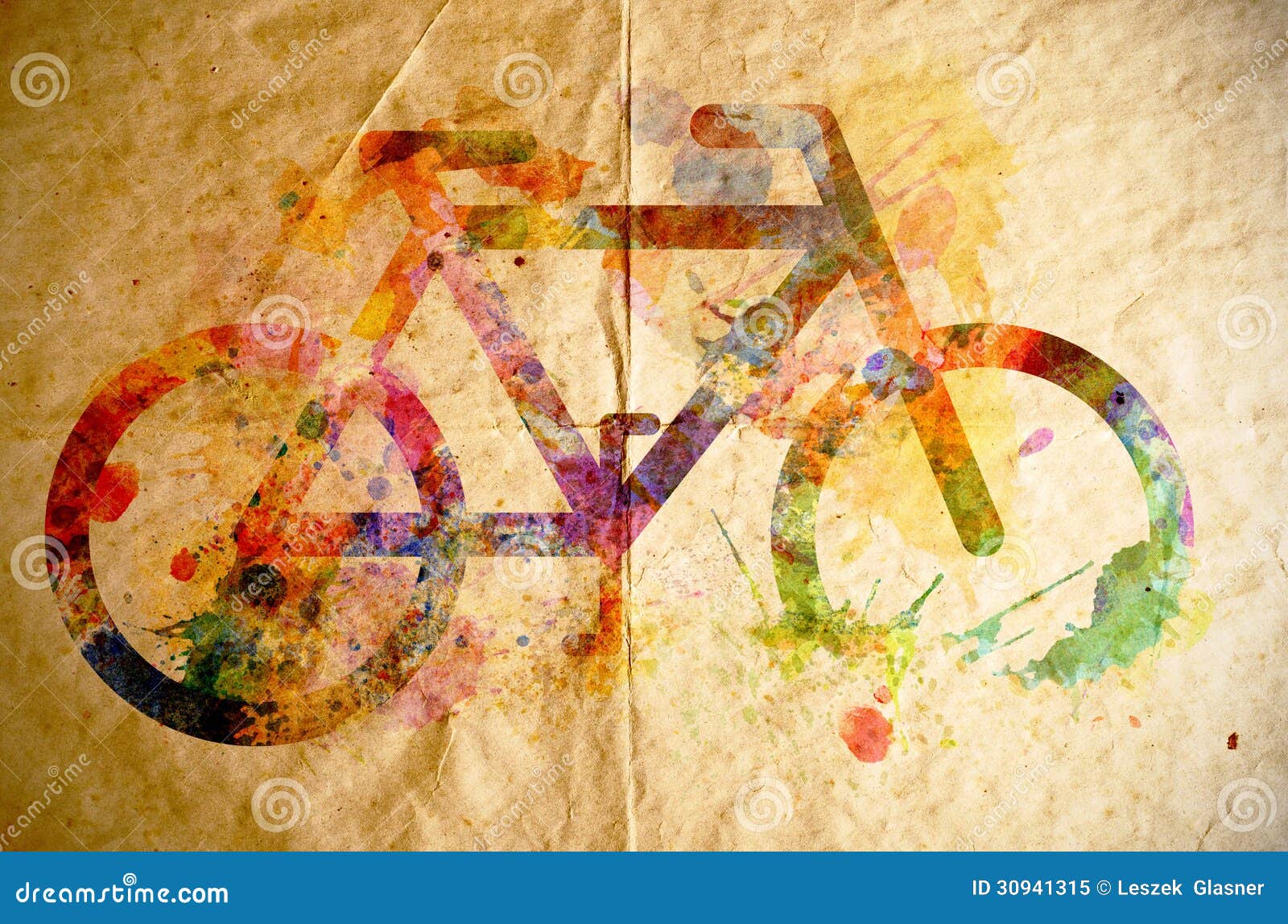 Bicicleta De La Acuarela Viejo Fondo De Papel Stock De Ilustración