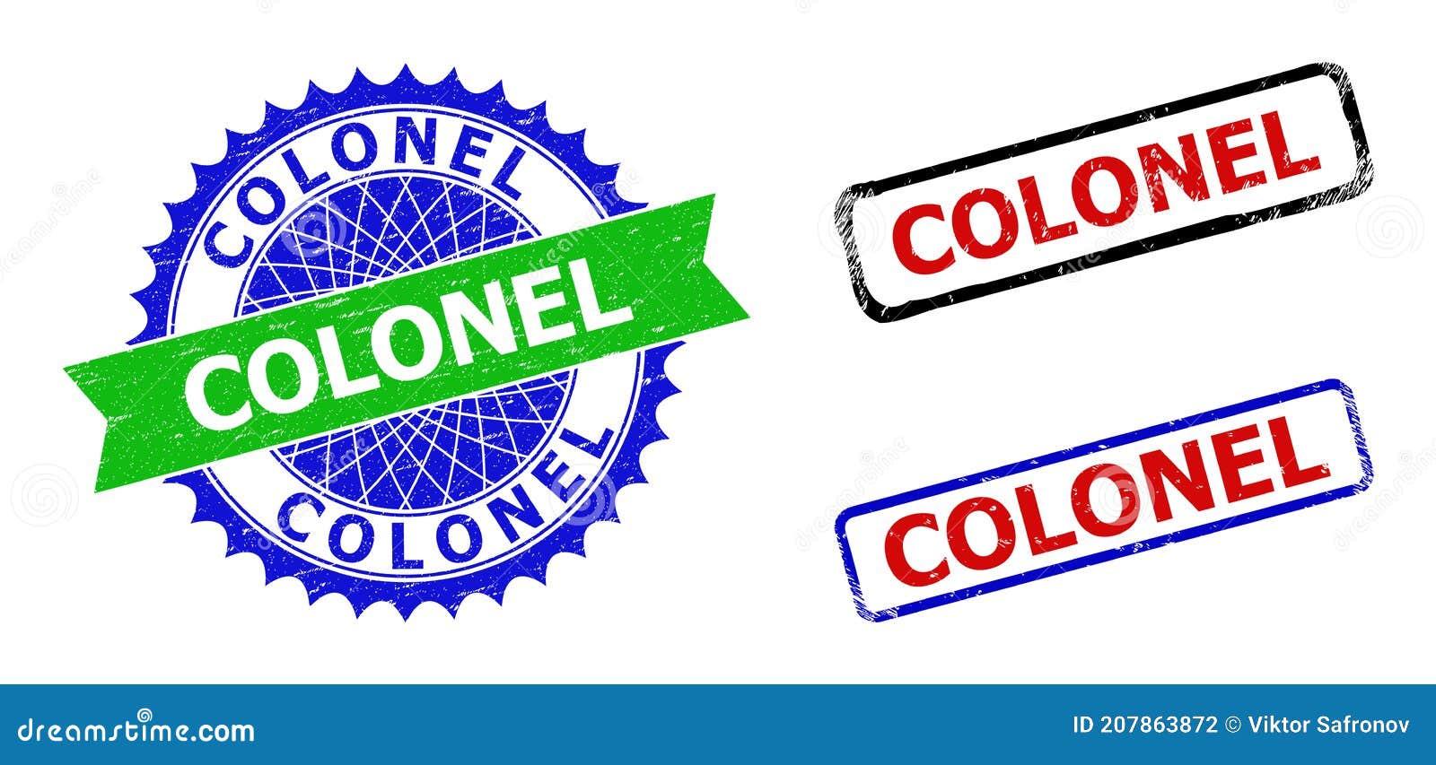 COLONEL Rosette and Rectangle Bicolor Stamp Seals with Grunge Styles ...