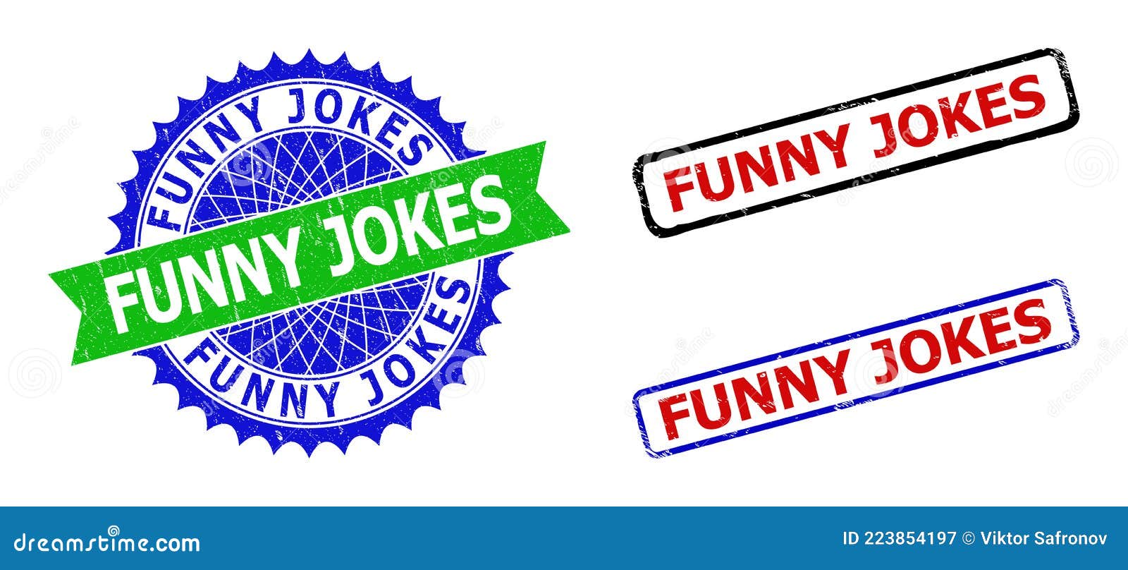 FUNNY JOKES Rosette And Rectangle Bicolor Seals With Scratched Textures ...