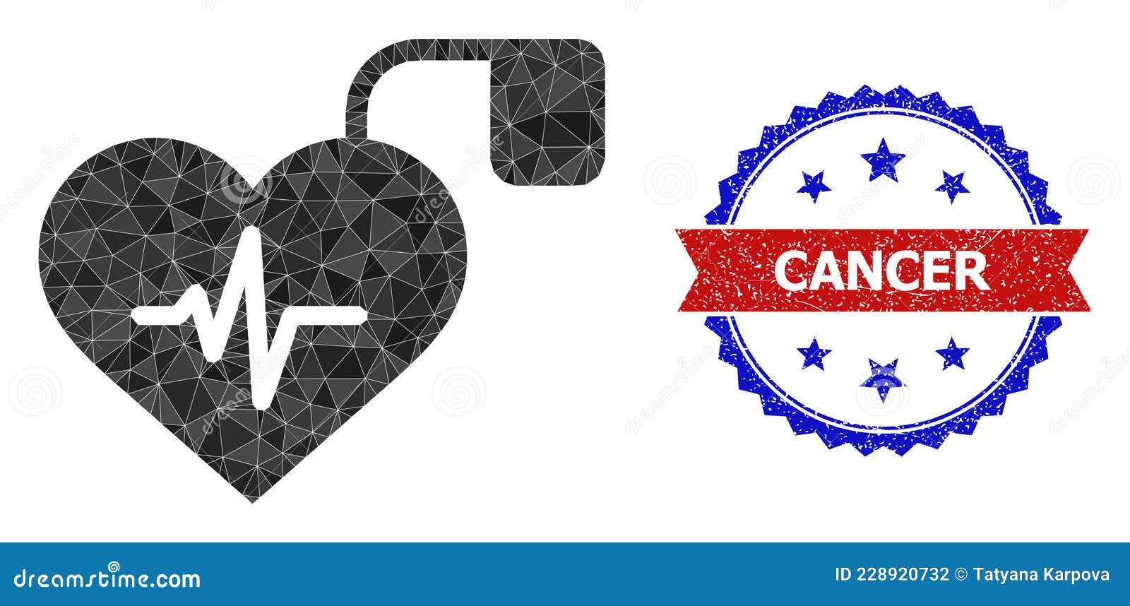 Bicolor Grunge Seal Stamp with Pulse Pacemaker Triangle Low-Poly Icon ...