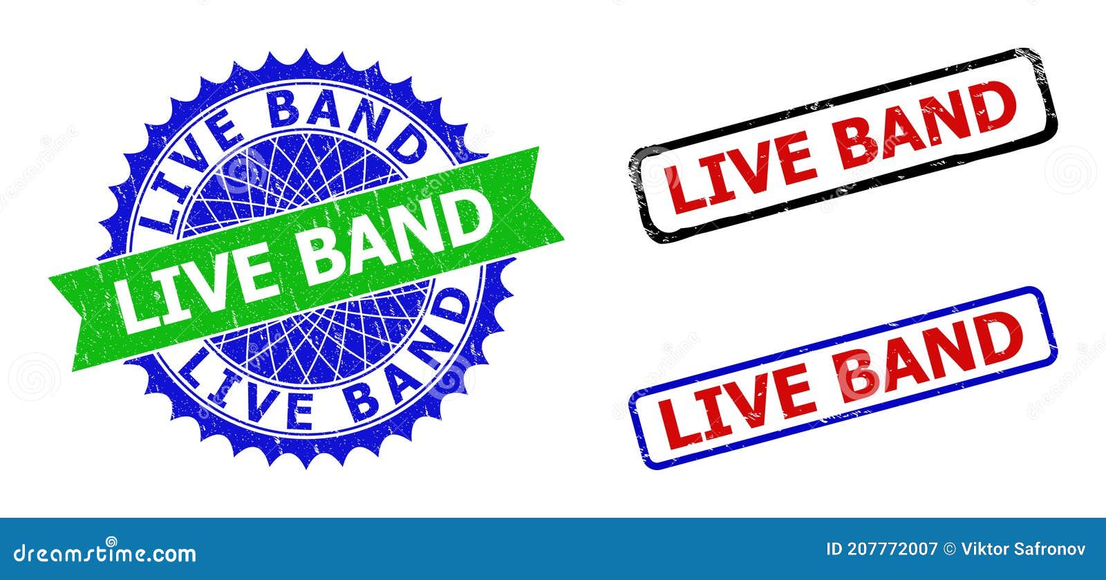 Live Band Rosette And Rectangle Bicolor Badges With Unclean Surfaces