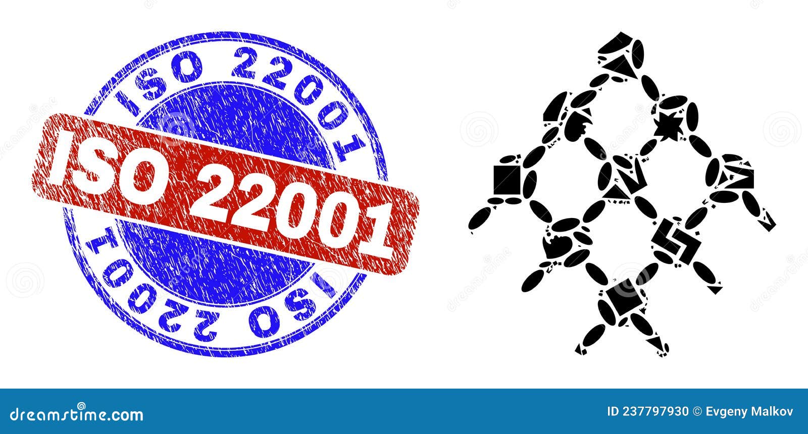 Bicolor Rubber ISO 22001 Seal and Geometric Mosaic Grid Dots Icon Stock ...