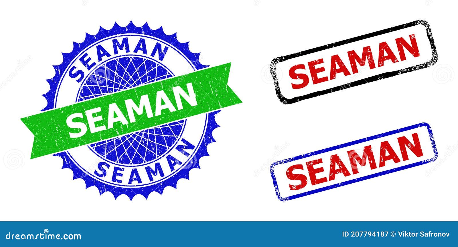 SEAMAN Rosette and Rectangle Bicolor Stamp Seals with Grunged Surfaces ...