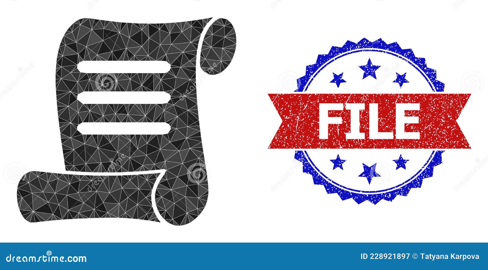 Bicolor Textured Stamp With Document Roll Triangle Low Poly Icon