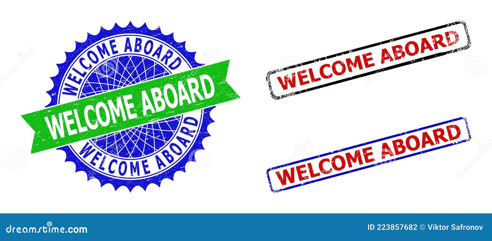 WELCOME ABOARD Rosette and Rectangle Bicolor Stamp Seals with Distress ...