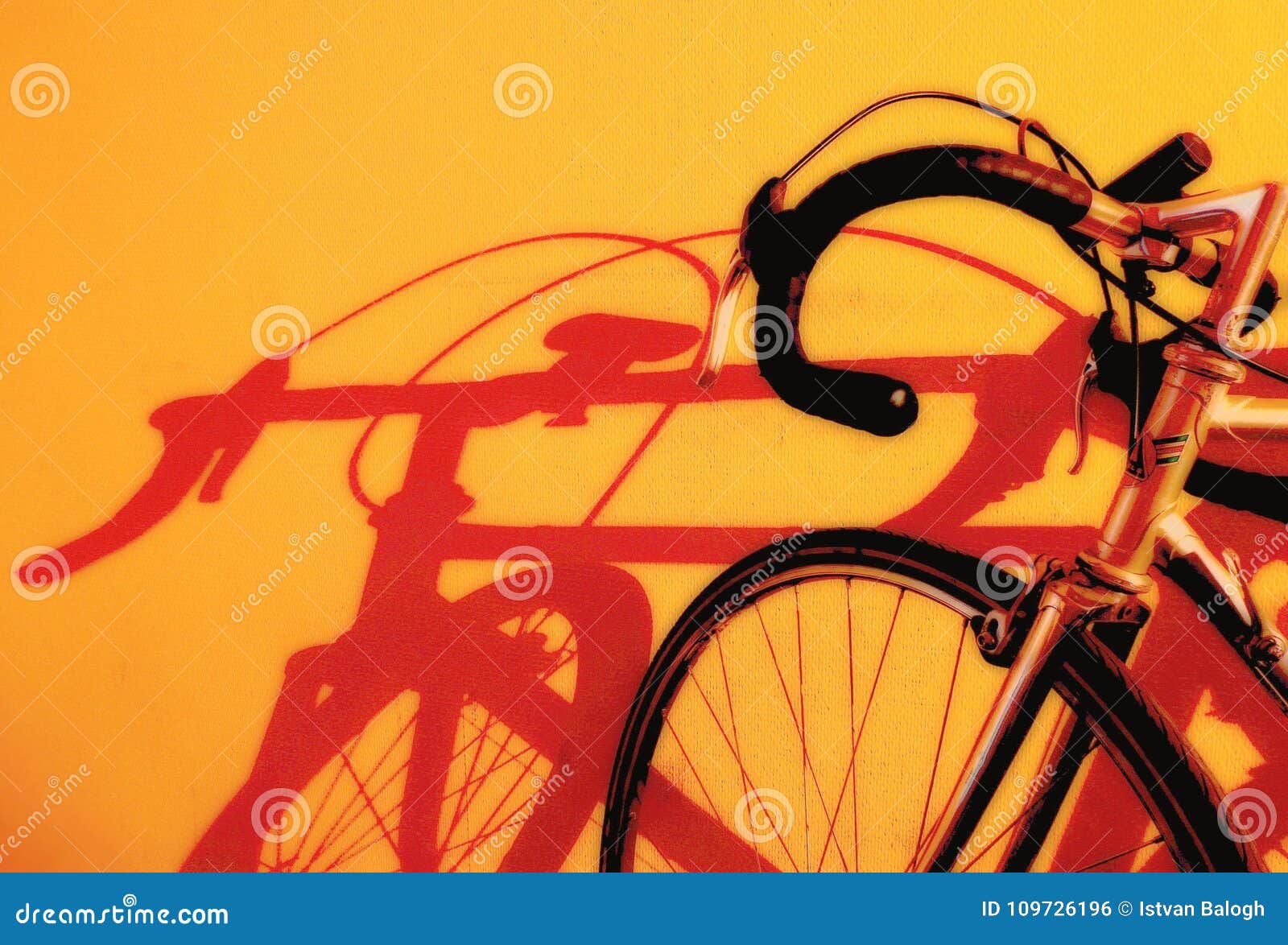 Bicycle Abstract with Strong Shadow on Yellow Wall Background. Art ...