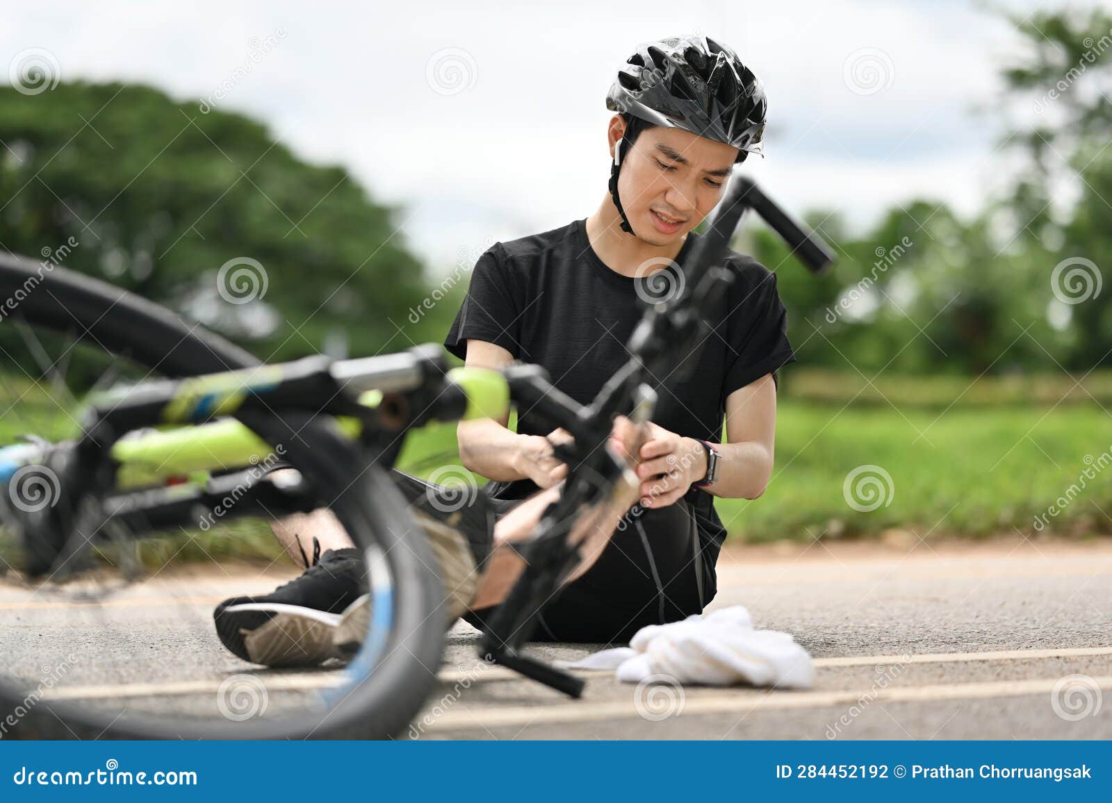 Bicycle Accident. Young Cyclist Having an Accident, Falling Down from ...
