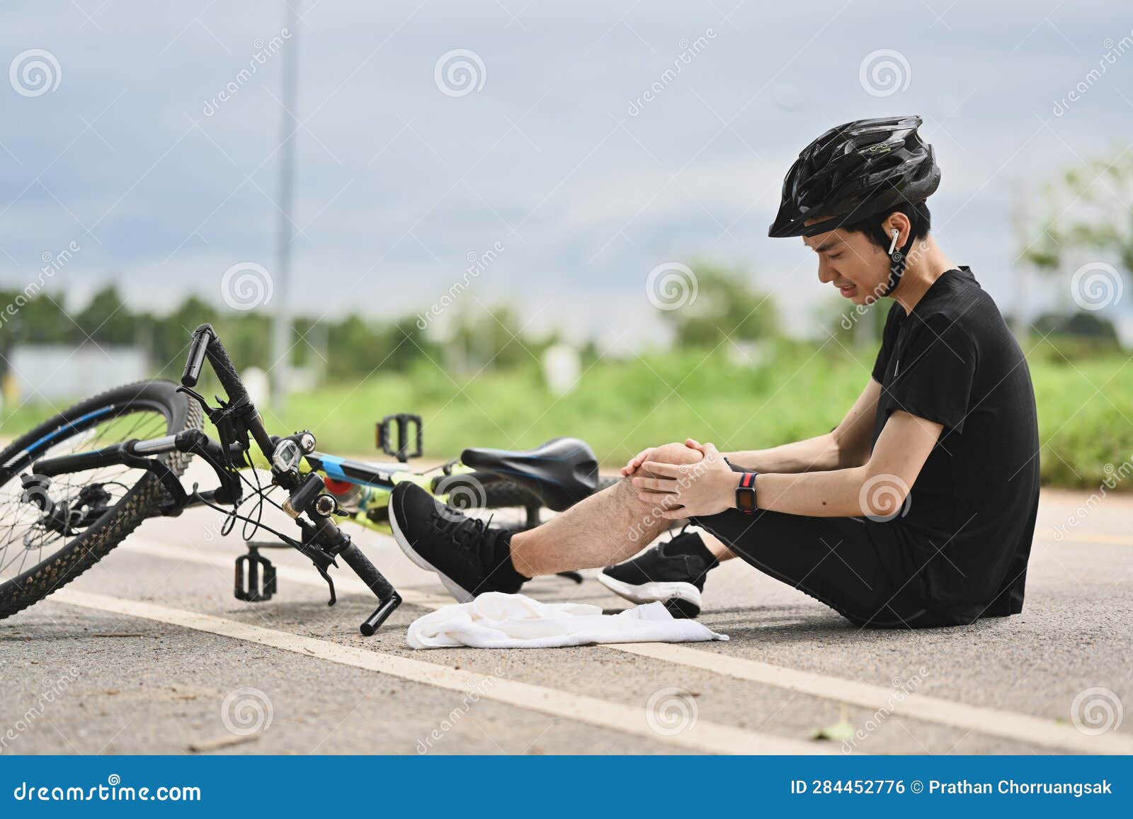 Bicycle Accident. Young Cyclist Having an Accident, Falling Down from ...