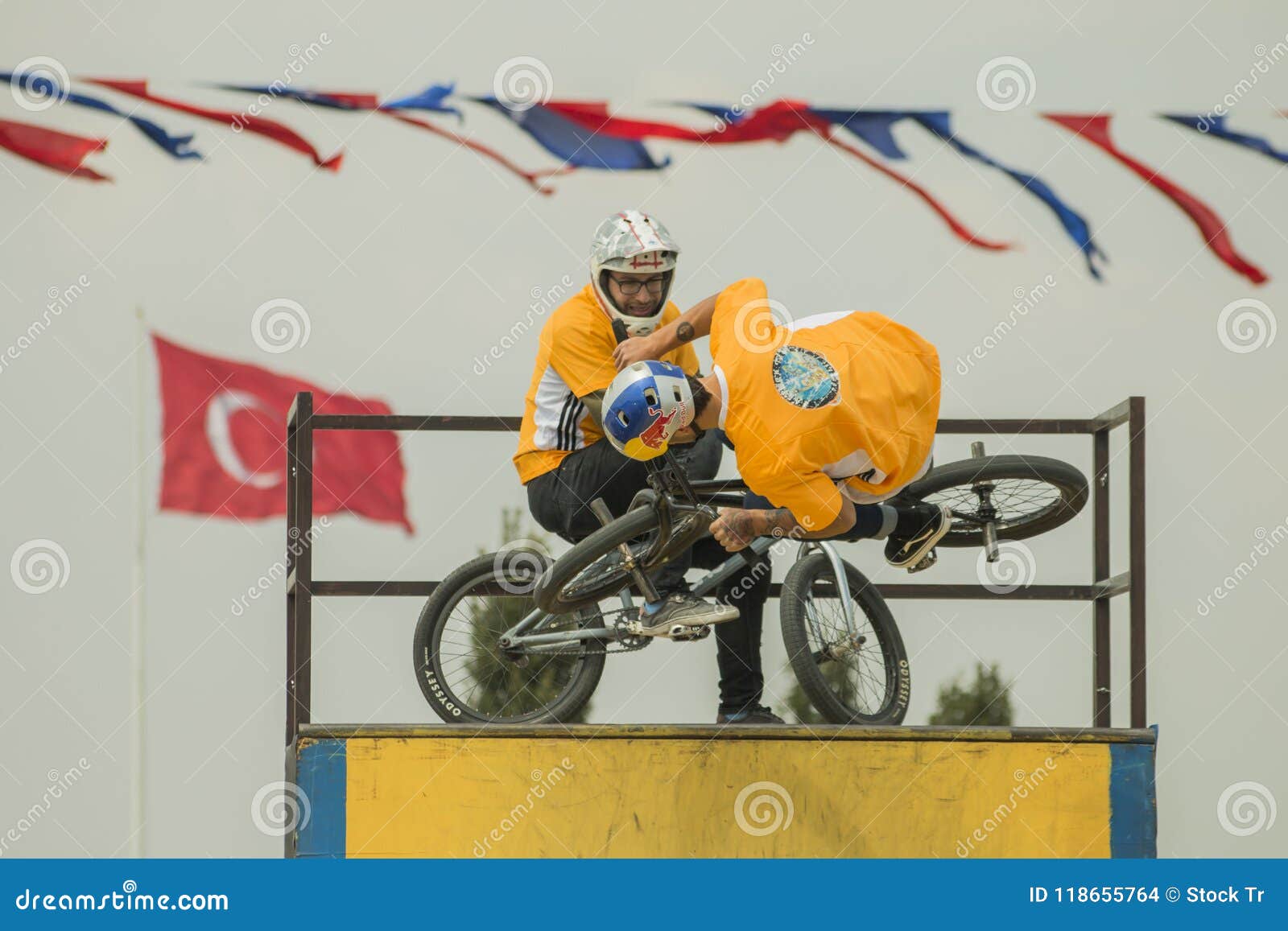 Bicycle acrobatics show editorial stock image. Image of cycling - 118655764