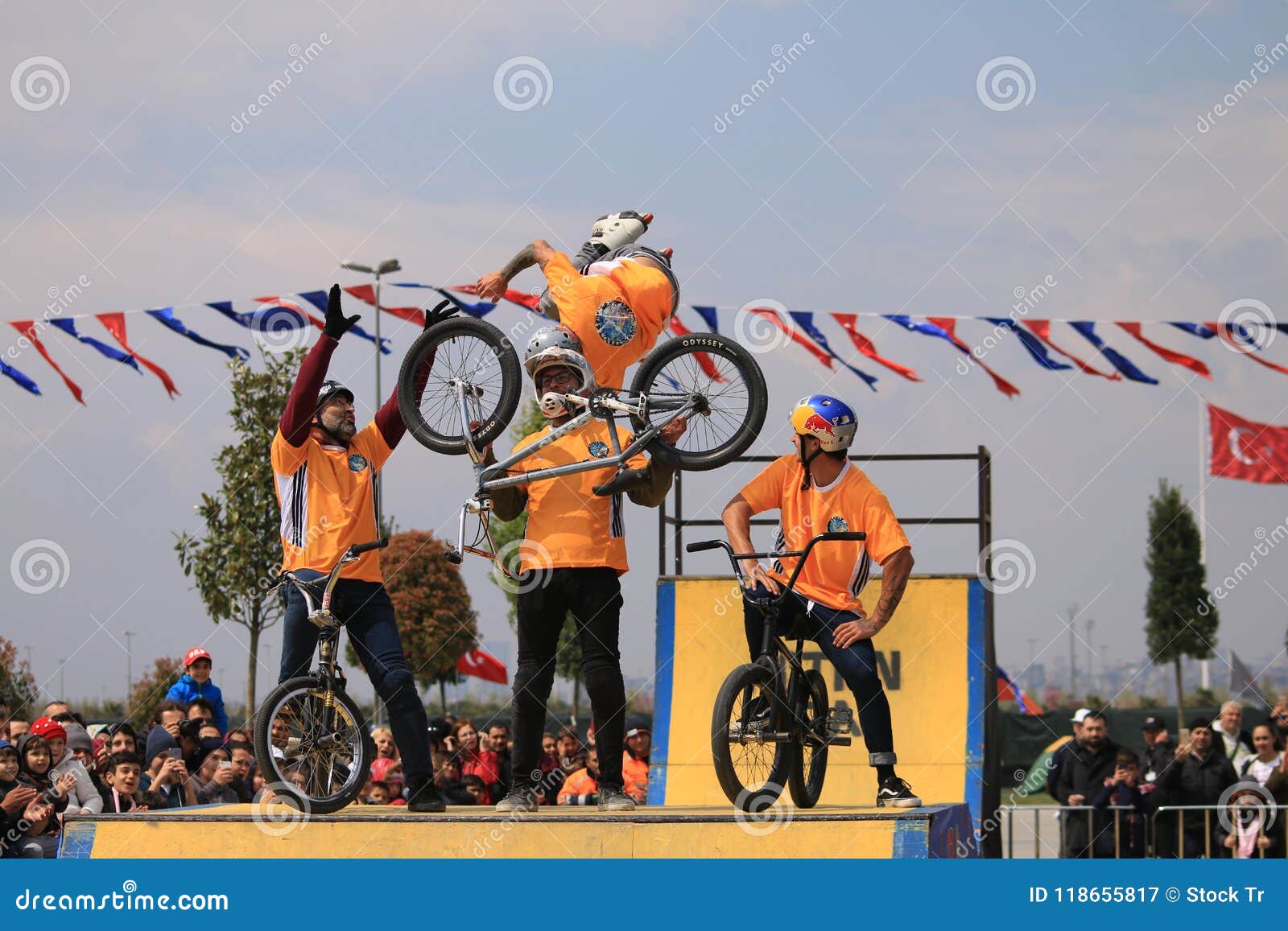 Bicycle acrobatics show editorial photography. Image of acrobats ...