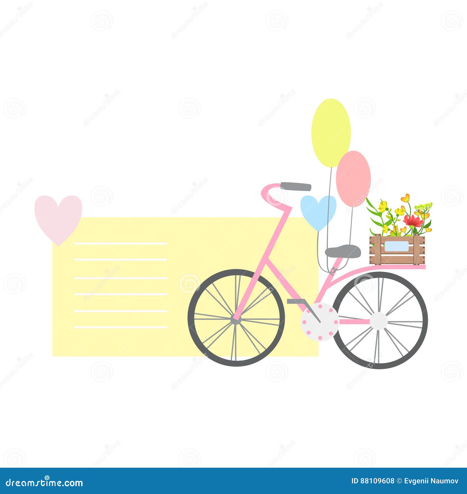 Bicycle with Balloons and Plants on Backseat, Template St. Valentines ...