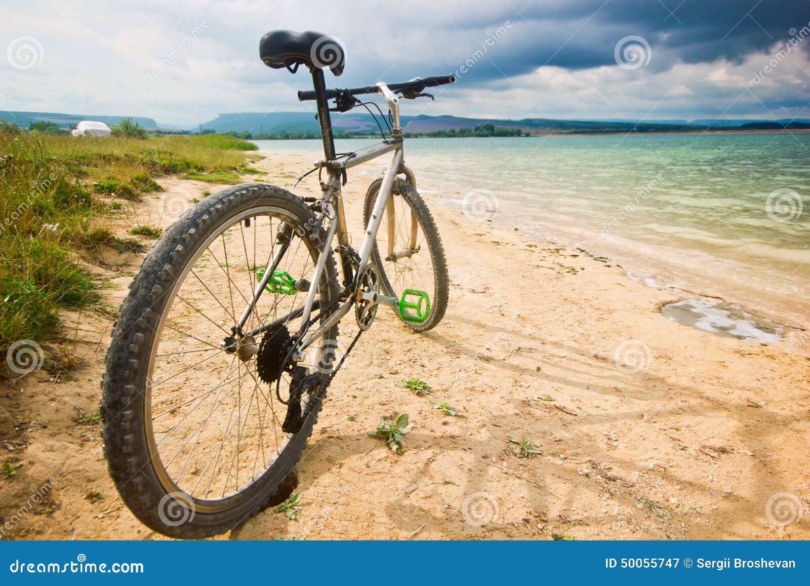 Bicycle on a Bank of Blue Lake Stock Image - Image of clouds, extreme ...