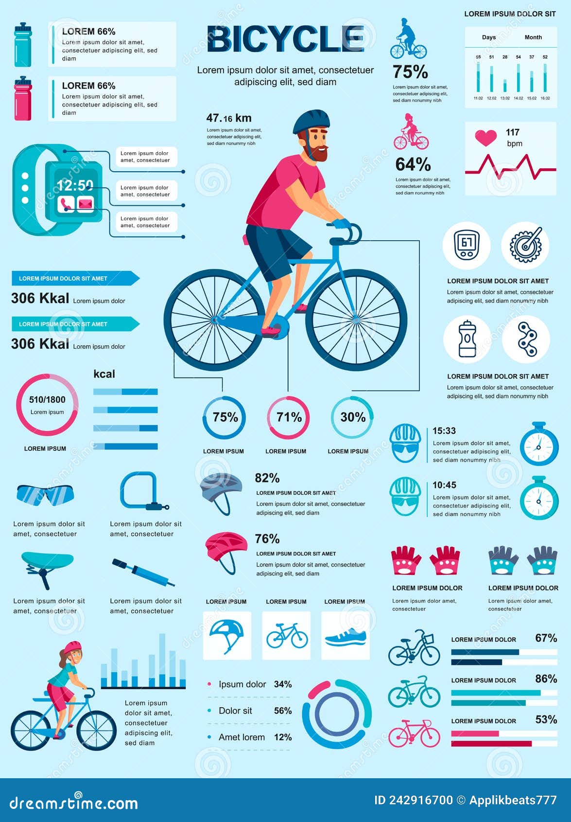 Bicycle Banner with Infographic Elements. Cycling Poster Template with ...