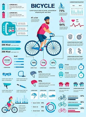 Bicycle Banner with Infographic Elements. Cycling Poster Template with ...