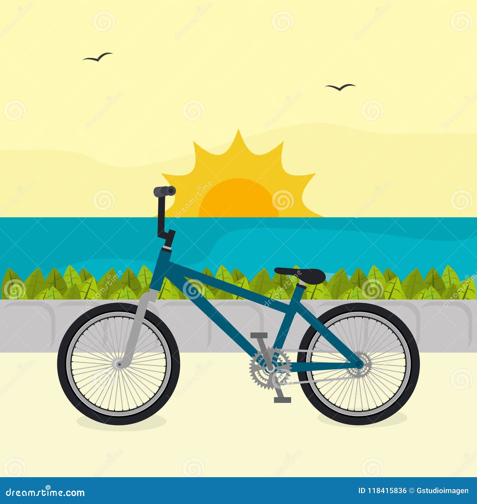 Bicycle in the beach scene stock vector. Illustration of activity ...