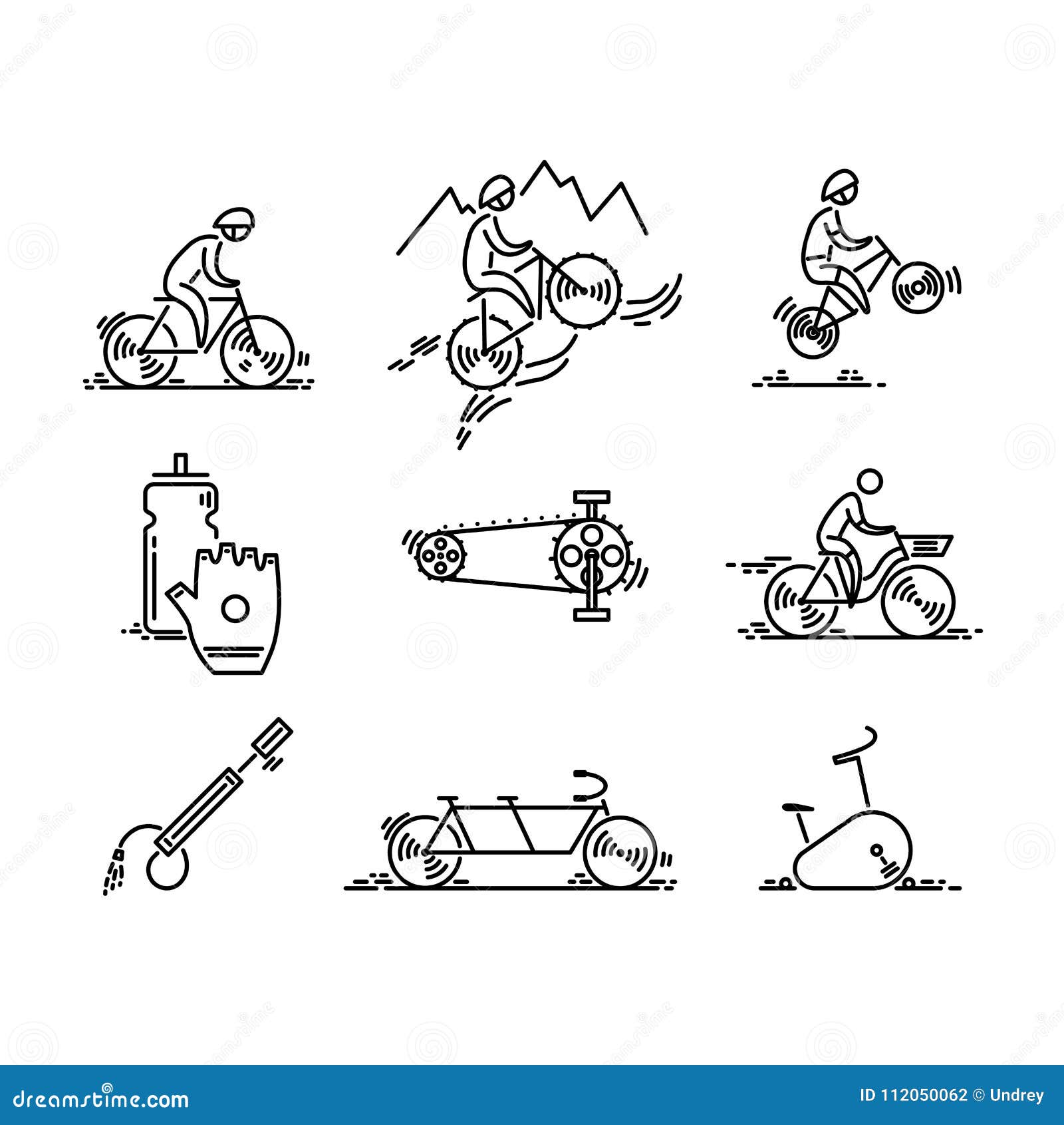 Bicycle. Bike Types Icon Vector. Cycling Set. Thin Line Icons. Stock ...
