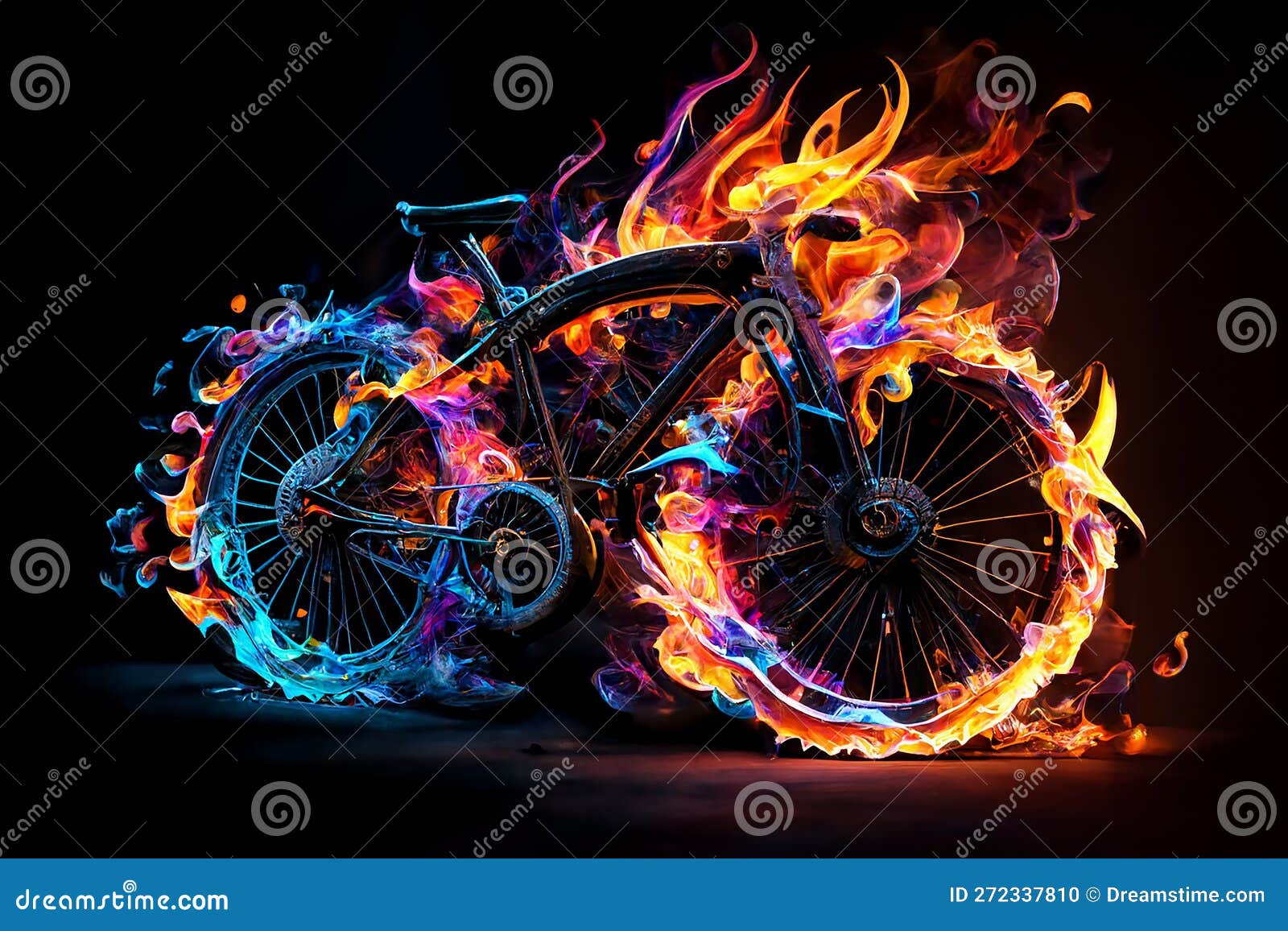 Bicycle with Burning Wheels. Stock Illustration - Illustration of black ...