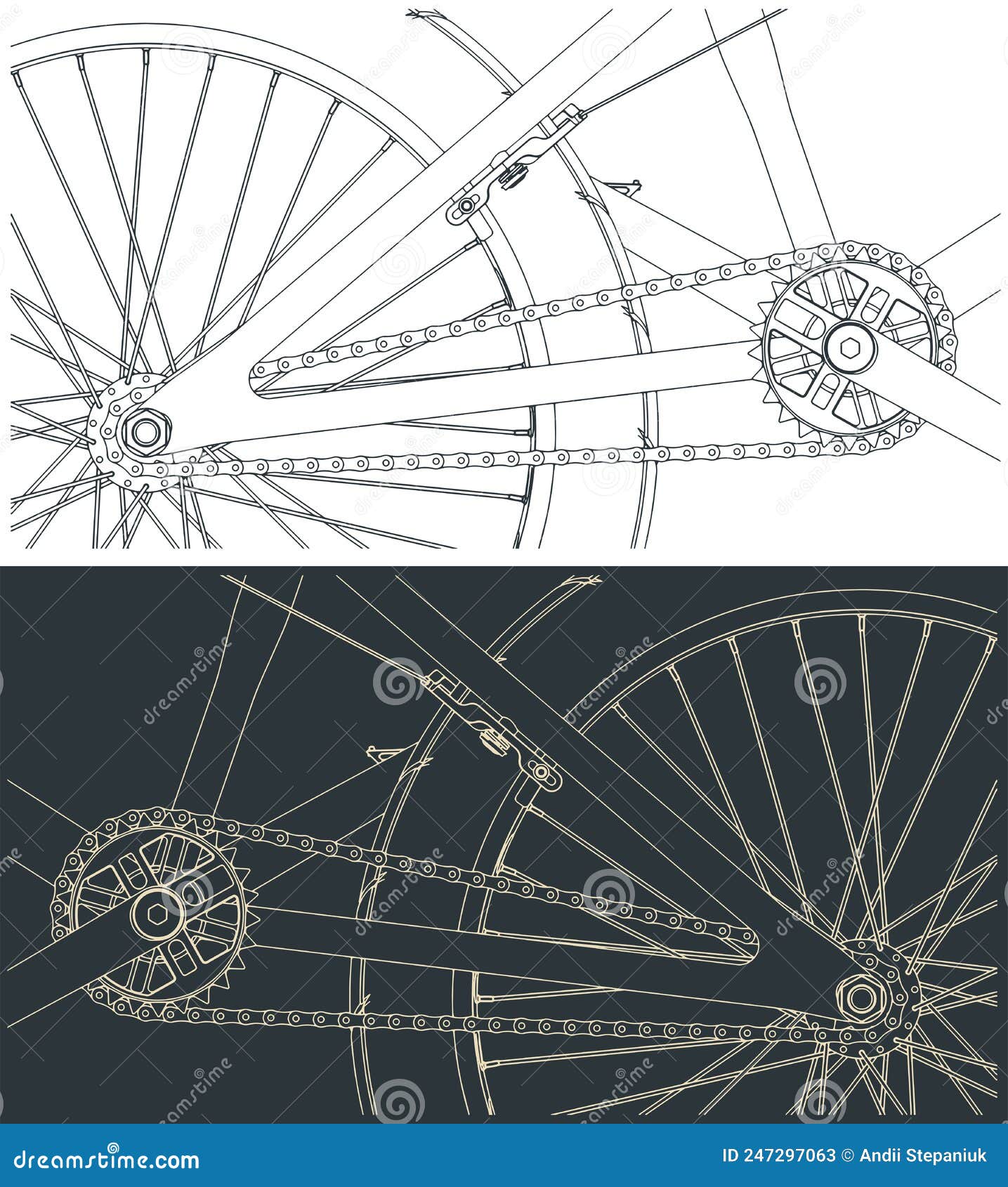 Chain Drive And Gears Isometric Blueprints Vector Illustration ...