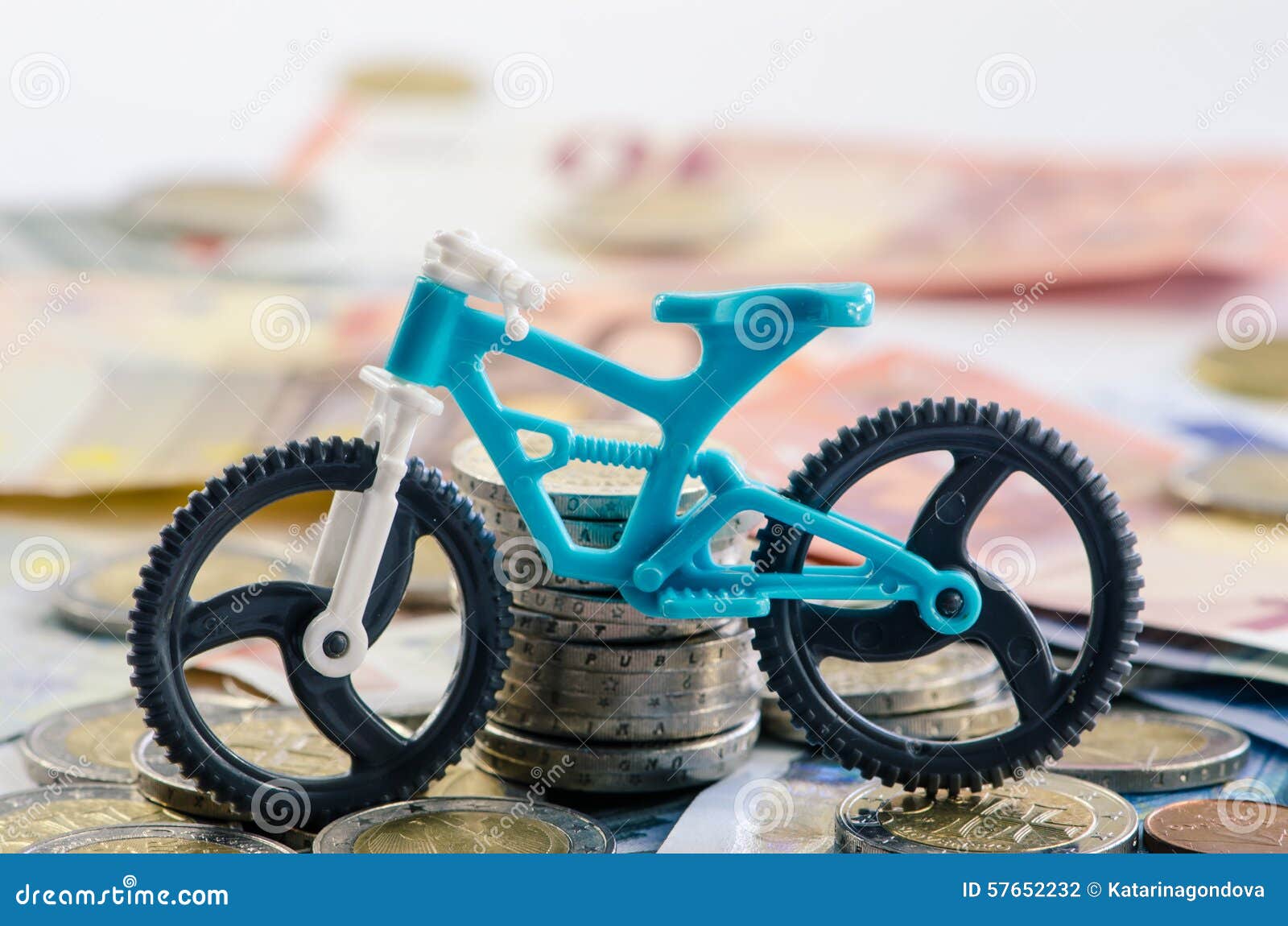 Bicycle, Coins and Banknotes Stock Photo - Image of insurance ...