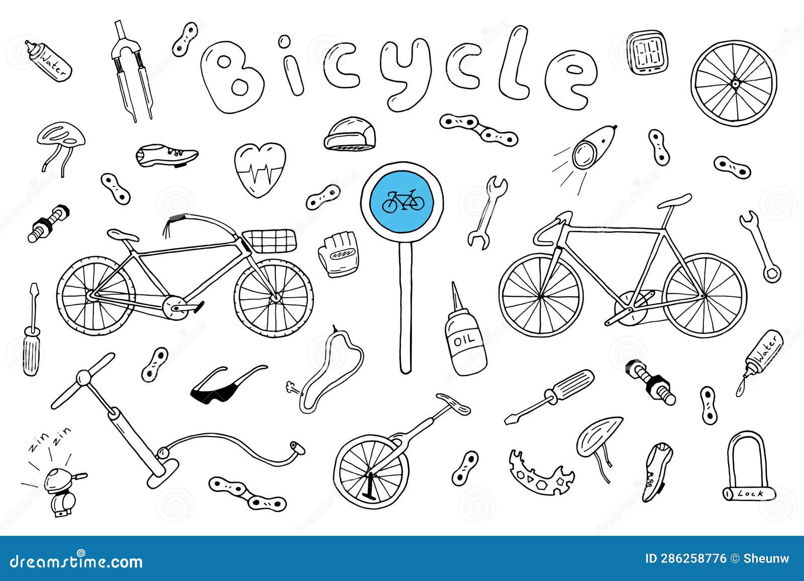 Bicycle Collection in Doodle Style.Vector Illustration. Stock ...