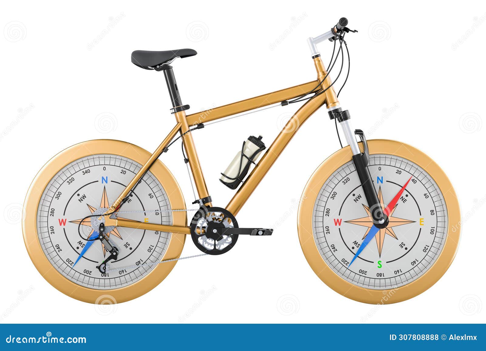 Bicycle with Compass Wheels, 3D Rendering Stock Illustration ...