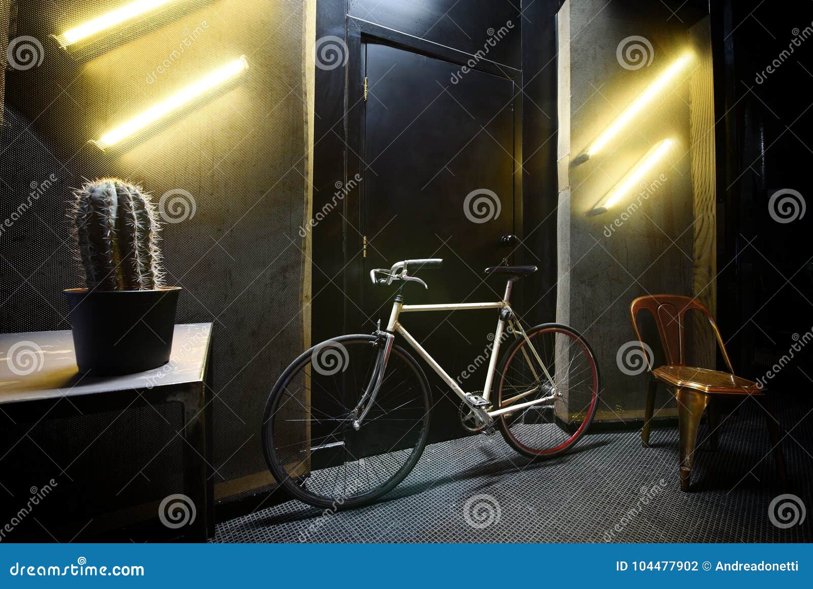 Bicycle in a Cool Contemporary Room Stock Photo - Image of neon ...
