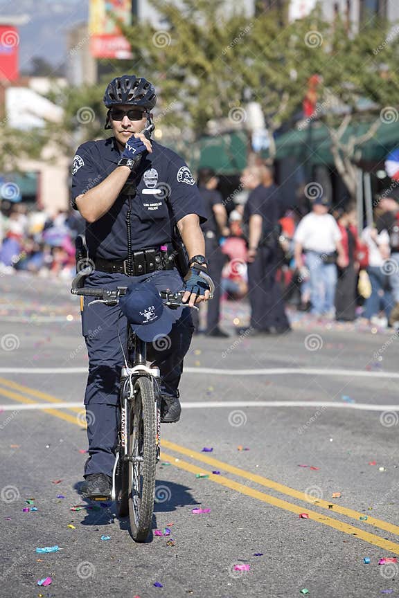 Bicycle Cop Doing Crowd Control Editorial Photography - Image of radio ...