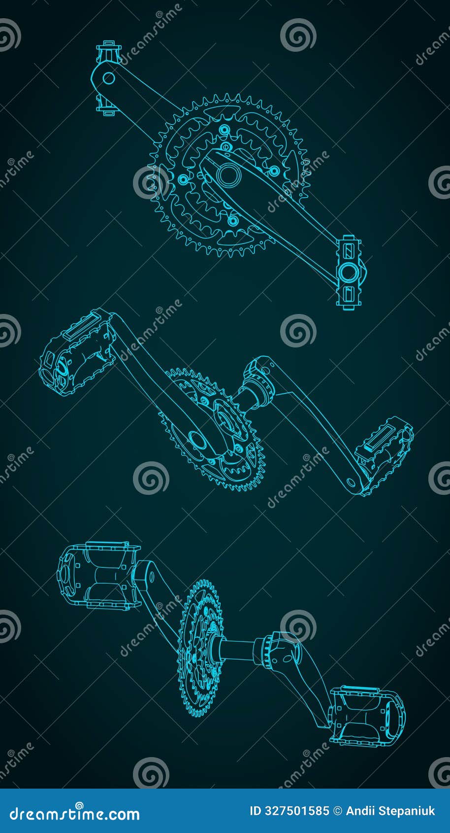 Bicycle Crankset with Pedals Technical Drawings Stock Illustration ...