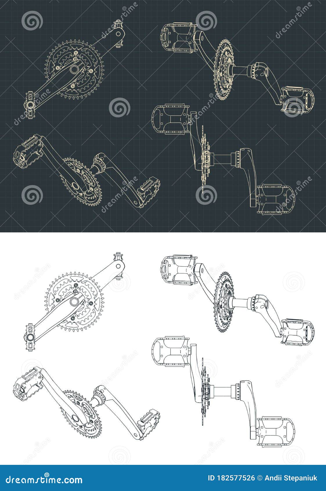 Bicycle Crankset Icon Of 3 Types Color, Black And White, Outline ...