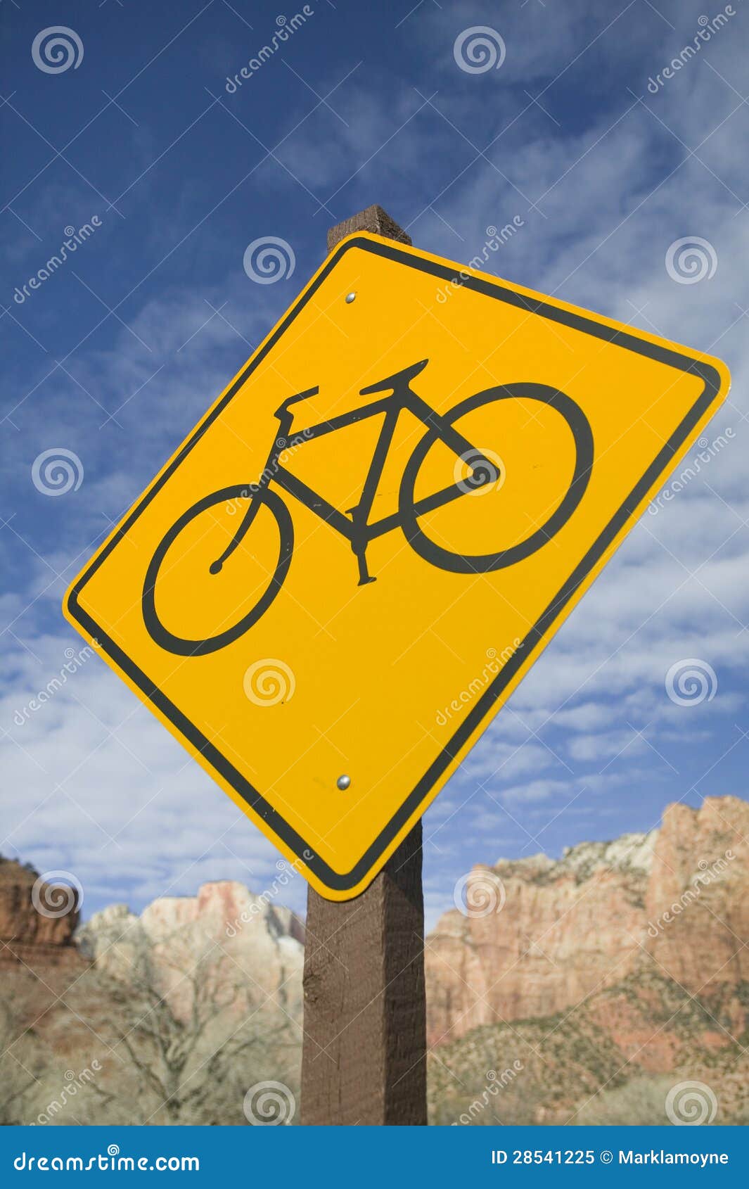 Bicycle Crossing Sign stock image. Image of blue, yellow - 28541225