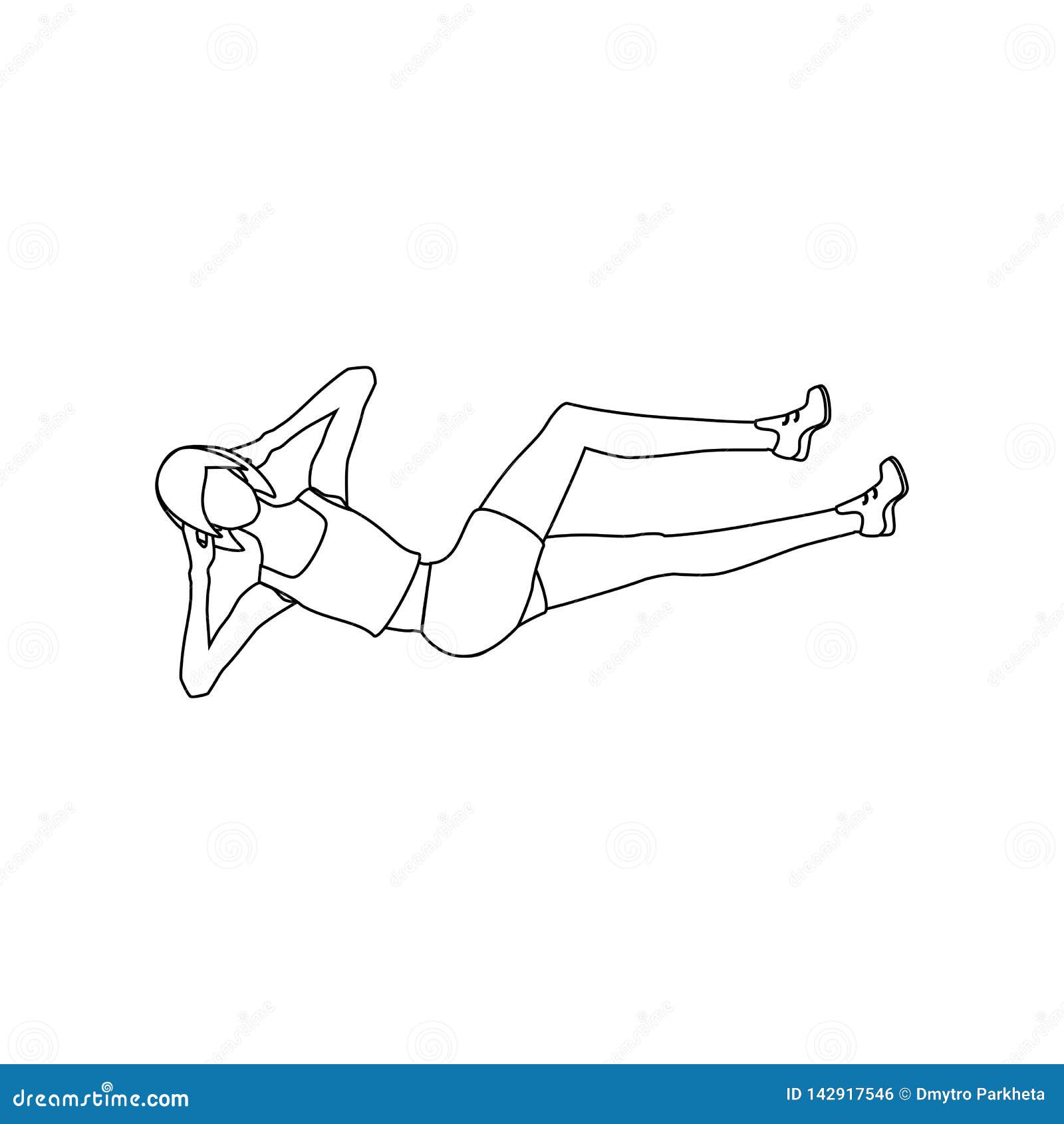 Bicycle Crunches Workout Outline Vector Illustration | CartoonDealer ...