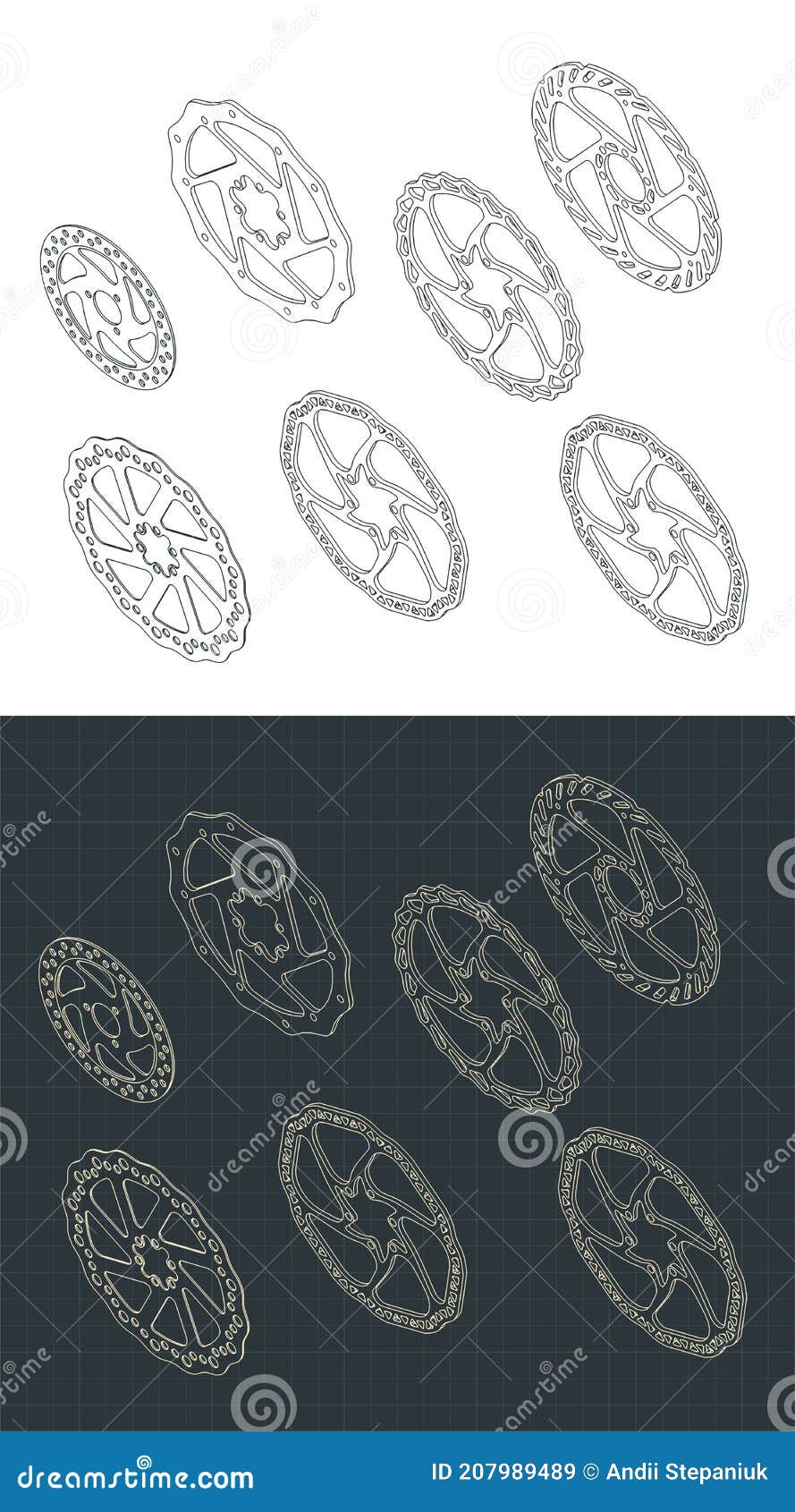 Bicycle Disc Brakes Isometric Drawings Set Stock Vector - Illustration ...