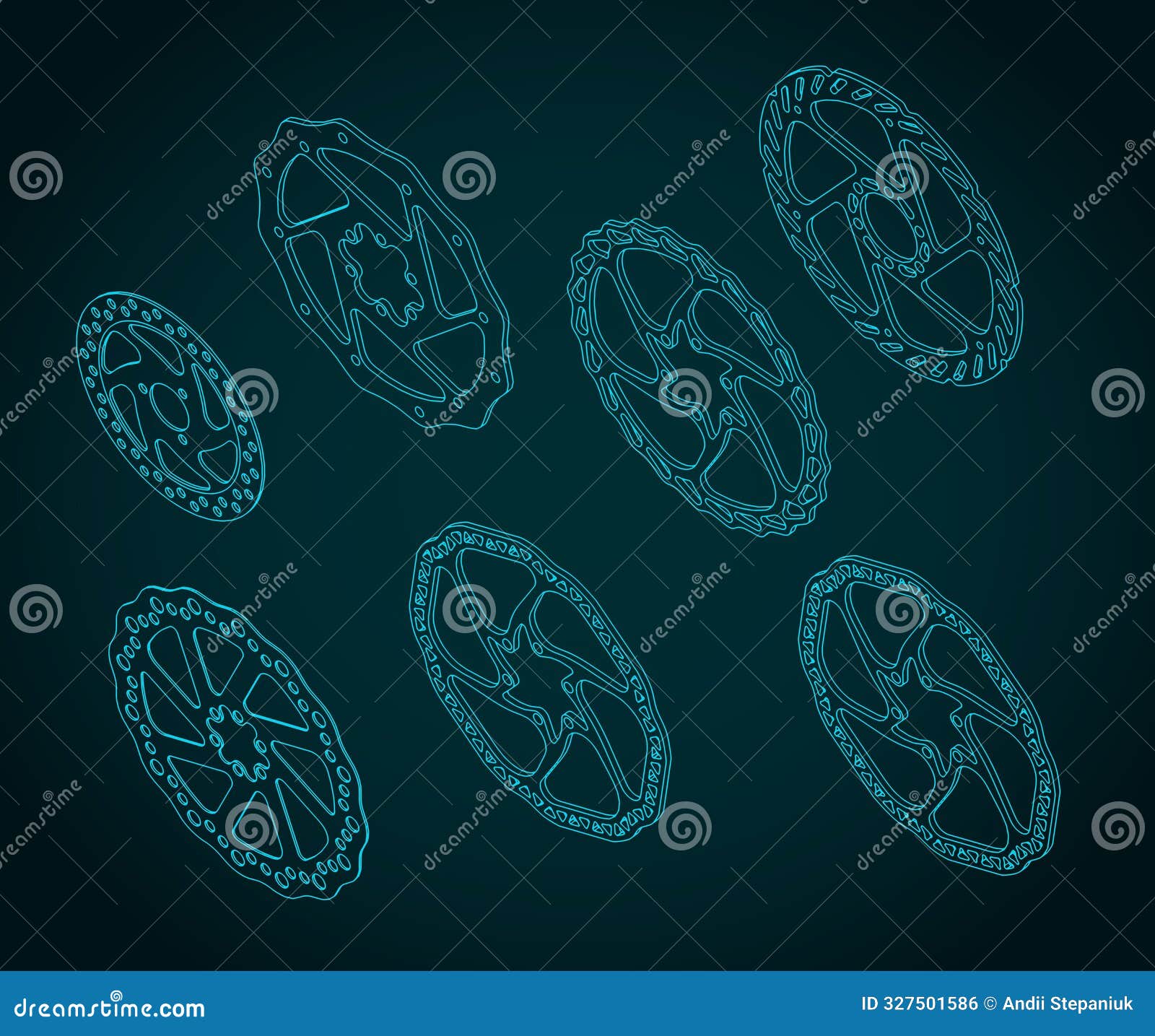 Bicycle Disc Brakes Isometric Drawings Set Stock Vector - Illustration ...