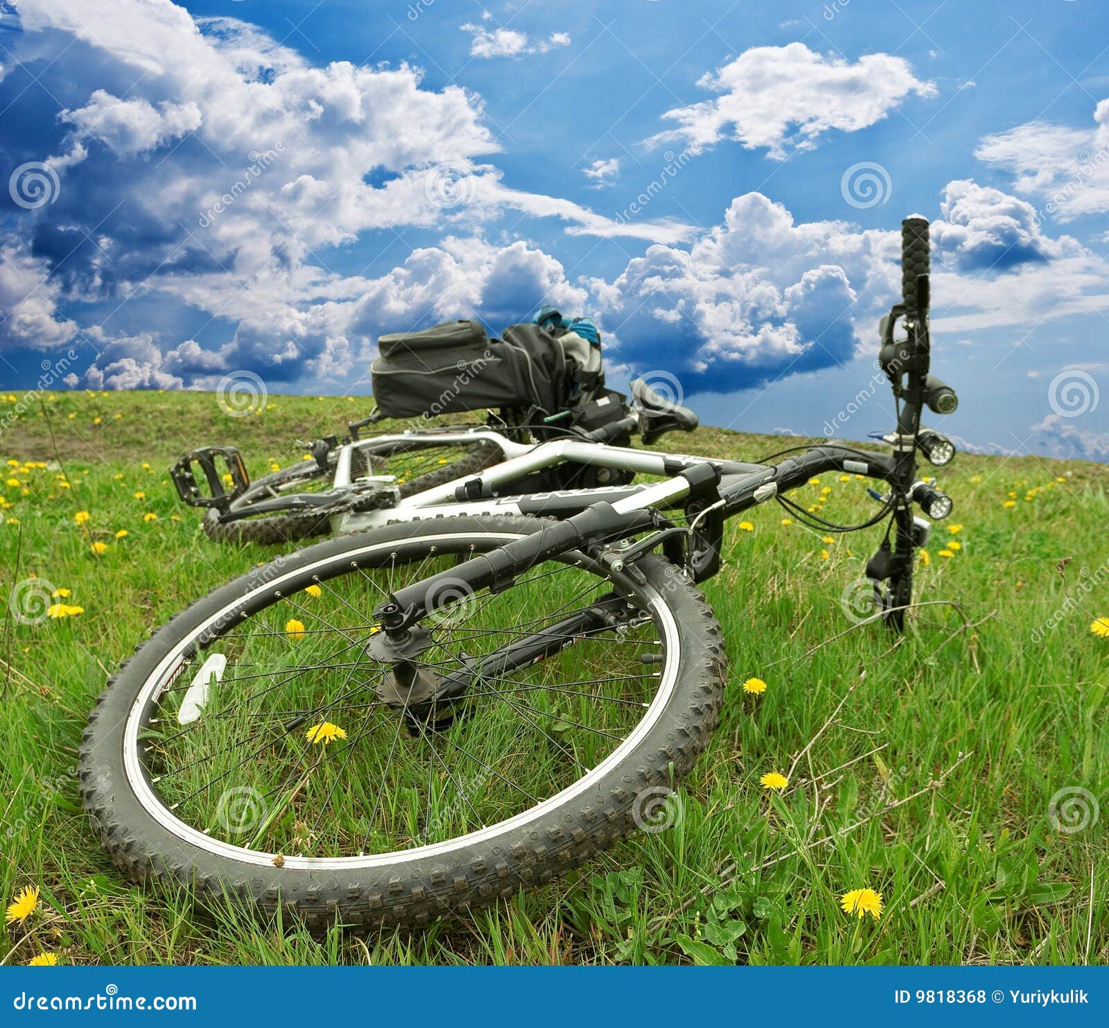 Bicycle in a fields stock photo. Image of expedition, bright - 9818368