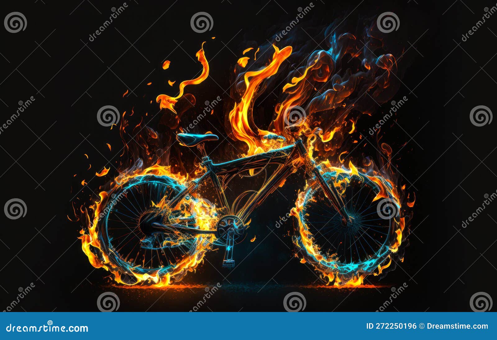 Bicycle is on Fire with Blue Flames. Generative AI Stock Illustration ...