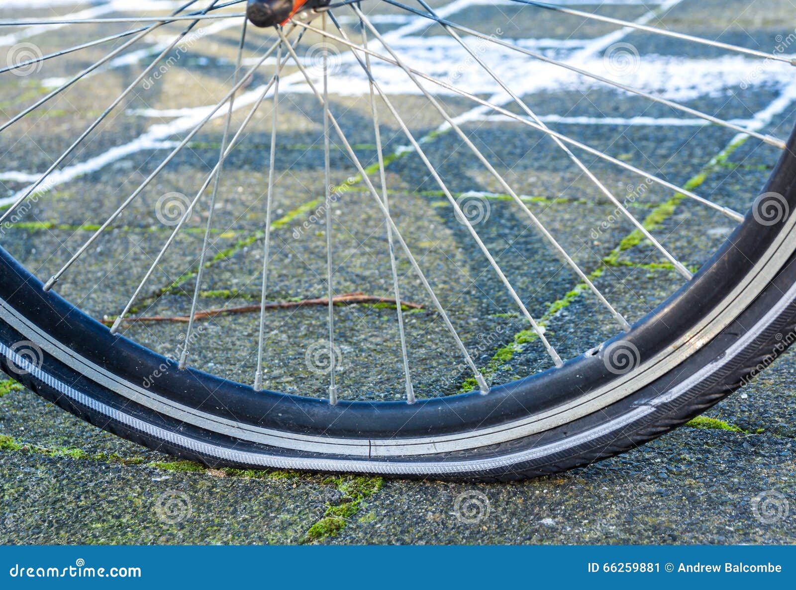 Bicycle with a flat tire stock image. Image of mobility - 66259881