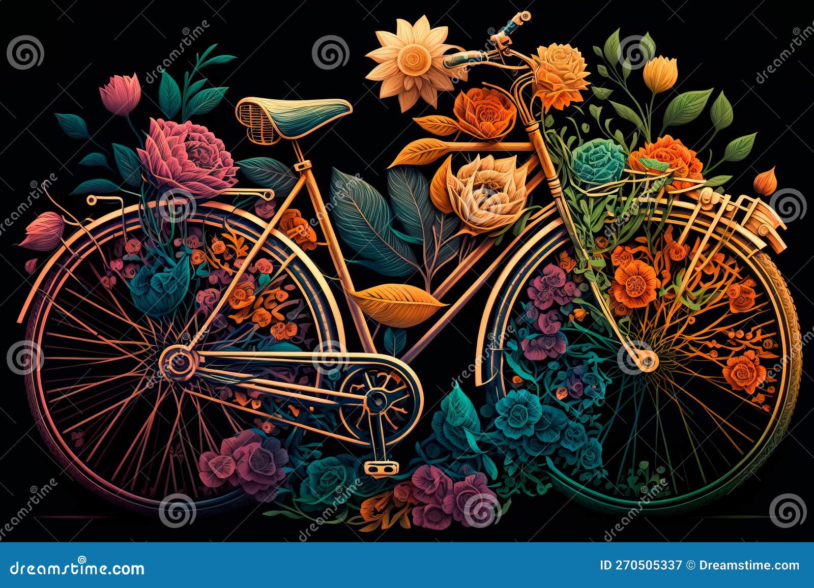 Bicycle with Flower Wheels.Generative AI Stock Illustration ...