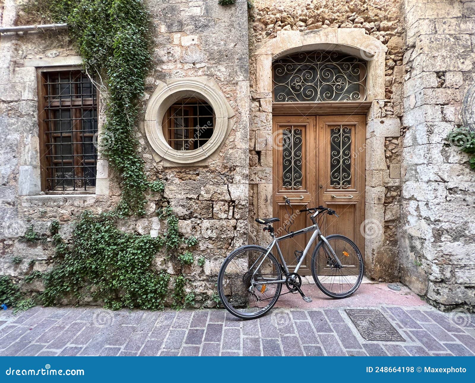 Bicycle in Front of a Historic Stone Building in Greece, Europe ...