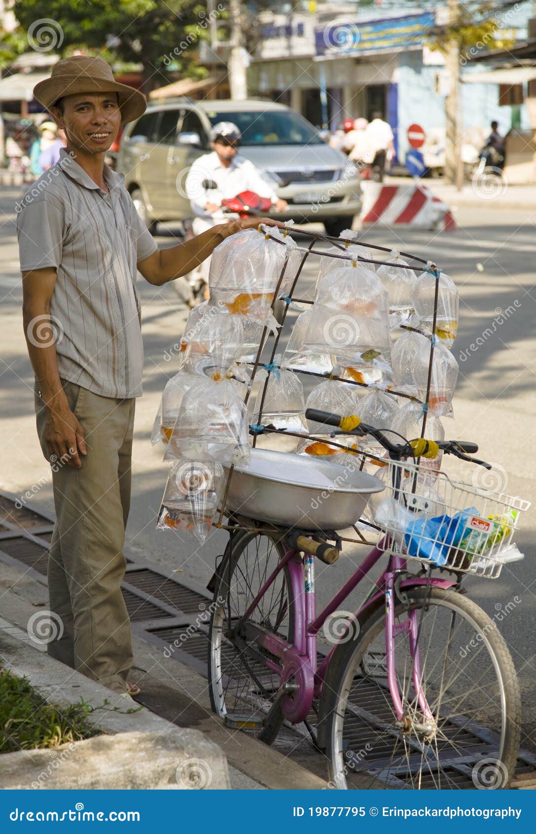 Bicycle Goldfish Salesman editorial image. Image of worker - 19877795