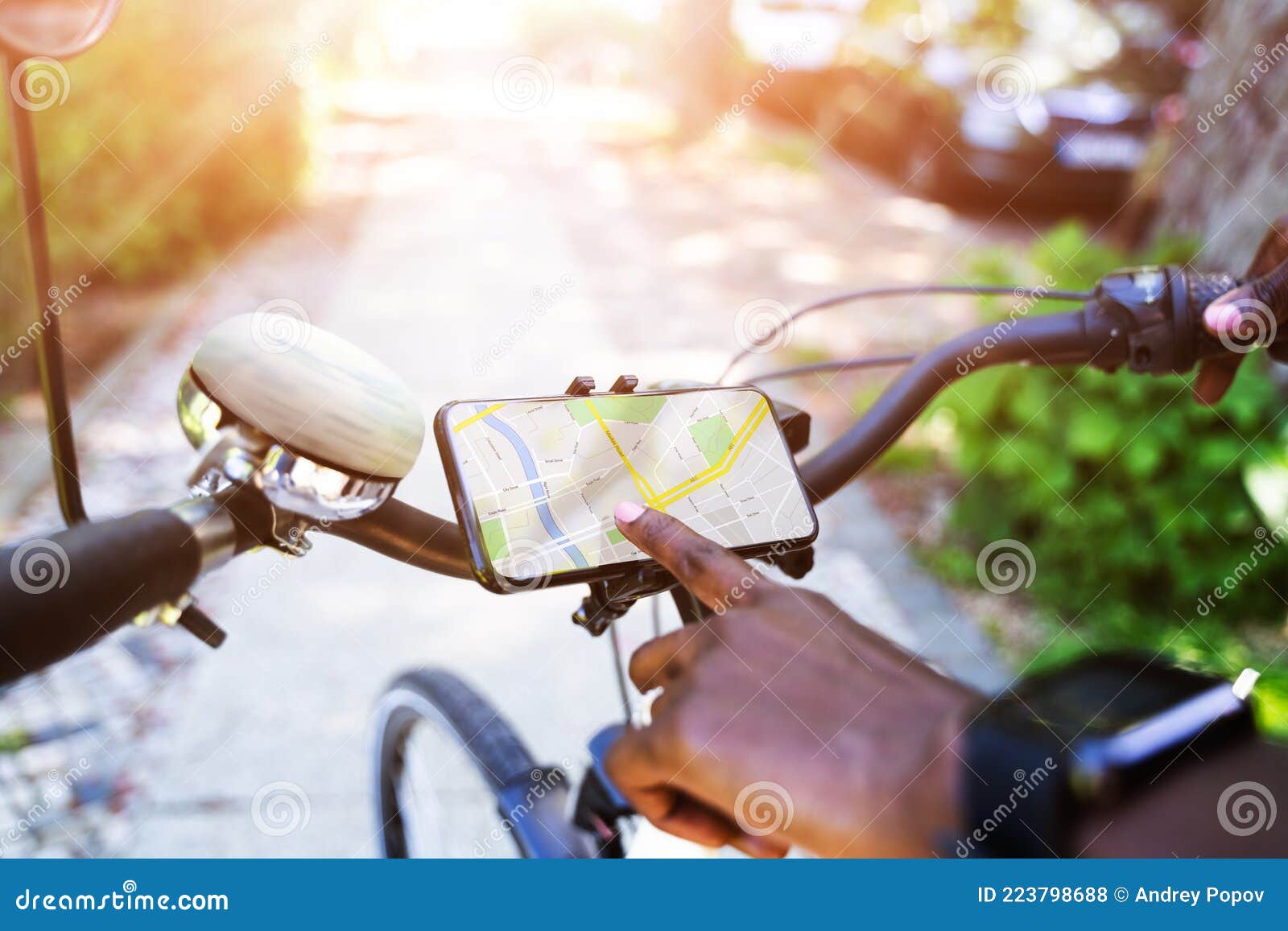 Bicycle GPS Navigator App with Map Stock Photo - Image of healthy ...